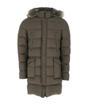Herno Patch Pocket Fur-trimmed Puffer Coat - Green