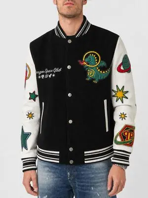 Philipp Plein Varsity Bomber Jacket In Polyester With Lambskin Sleeves