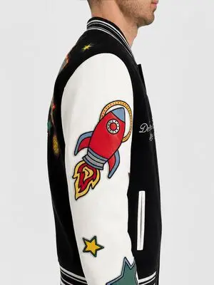 Philipp Plein Varsity Bomber Jacket In Polyester With Lambskin Sleeves
