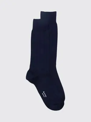 Paul Smith Solid Calf-high Socks In Stretch Organic Cotton Blend - Navy