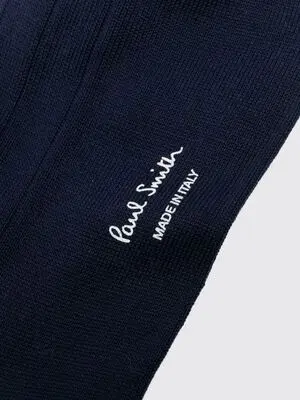 Paul Smith Solid Calf-high Socks In Stretch Organic Cotton Blend - Navy