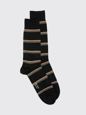 Paul Smith Multi Stripe Calf-high Socks In Stretch Organic Cotton - Black