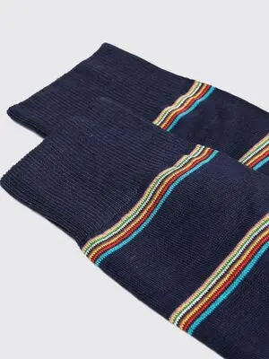 Paul Smith Multi Stripe Calf-high Socks In Stretch Organic Cotton - Navy