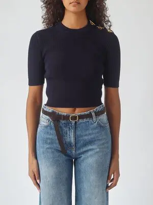Elisabetta Franchi Ribbed Cropped Sweater With Embellished Shoulders