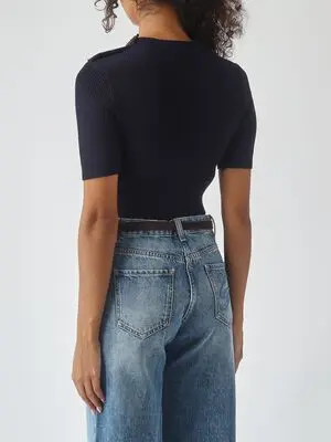 Elisabetta Franchi Ribbed Cropped Sweater With Embellished Shoulders
