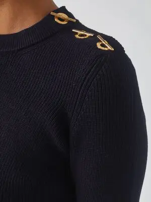 Elisabetta Franchi Ribbed Cropped Sweater With Embellished Shoulders