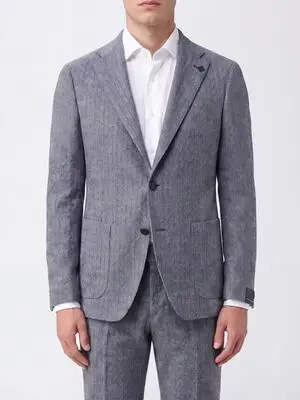 Tagliatore Single-breasted Chevron Blazer In Linen And Wool - Grey