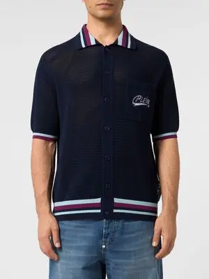 Philipp Plein Short-sleeve Cotton Mesh Polo Shirt With Contrast Tipping - Blue