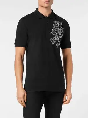 Philipp Plein Short-sleeved Cotton Polo Shirt With Rhinestone Hexagon Logo