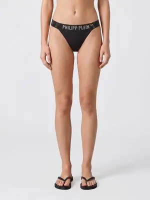 Philipp Plein Lycra Bikini Bottoms With Logo Waistband And Crystals - Black