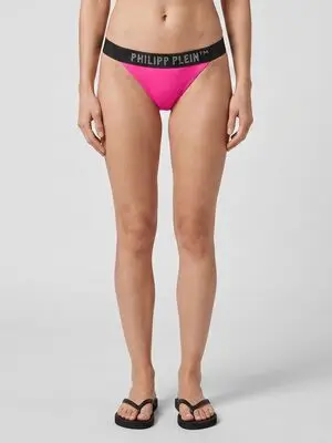 Philipp Plein Lycra Bikini Bottoms With Logo Waistband And Crystals - Fuchsia
