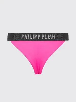 Philipp Plein Lycra Bikini Bottoms With Logo Waistband And Crystals - Fuchsia