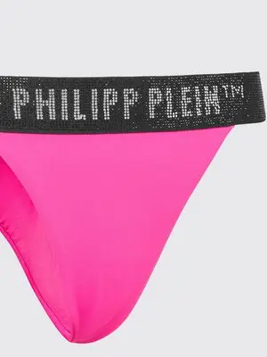 Philipp Plein Lycra Bikini Bottoms With Logo Waistband And Crystals - Fuchsia