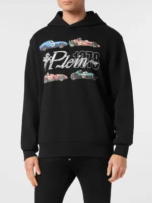Philipp Plein Cotton Hoodie With Graphic Logo Print - Black