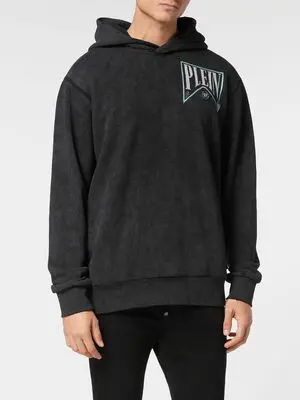 Philipp Plein Cotton Hoodie With Rhinestone Logo And Dropped Shoulders - Black