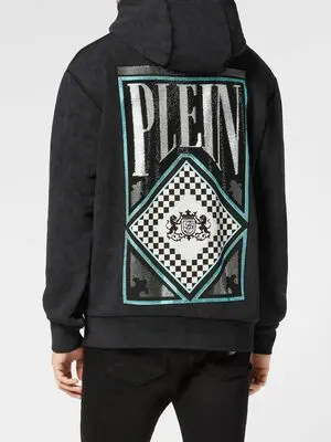 Philipp Plein Cotton Hoodie With Rhinestone Logo And Dropped Shoulders