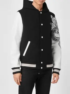 Philipp Plein Hooded Varsity Jacket With Dragon Embellishment