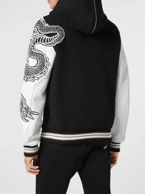 Philipp Plein Hooded Varsity Jacket With Dragon Embellishment