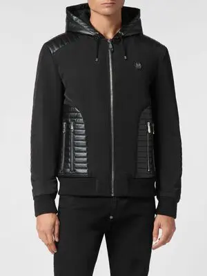 Philipp Plein Hooded Bomber Jacket With Leather Accents