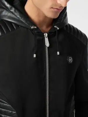 Philipp Plein Hooded Bomber Jacket With Leather Accents