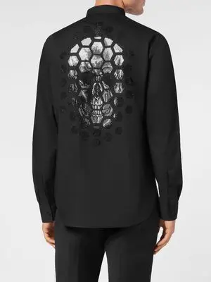 Philipp Plein Sugar Daddy Cotton Shirt With Skull Print And Rhinestones