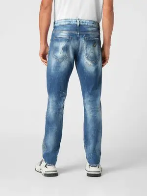 Philipp Plein Studded Distressed Jeans - Blue