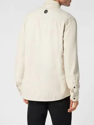Philipp Plein Cotton Denim Shirt With French Collar And Patch Pockets