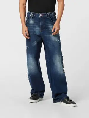 Philipp Plein Embellished Wide Leg Jeans