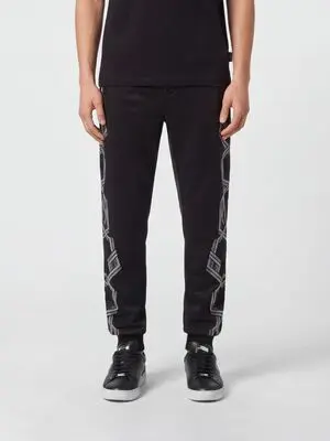 Philipp Plein Jersey Joggers With Drawstring And Rhinestone Monogram Logo - Black