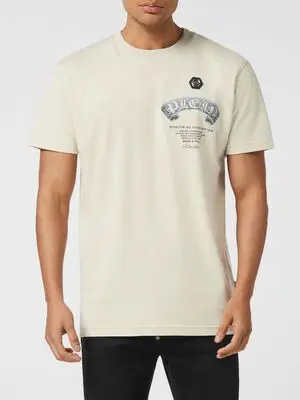 Philipp Plein Cotton Jersey T-shirt With Crew Neck And Skull Logo Print - Beige