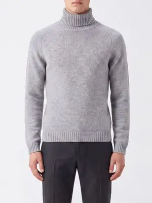 TOM FORD Turtleneck Jumper In Virgin Wool And Cashmere Blend With Ribbed Trims - Grey