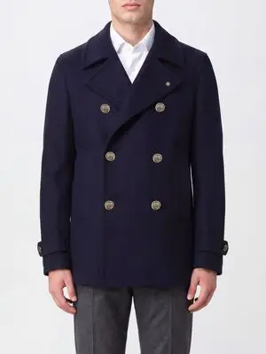 Tagliatore Double-breasted Peacoat In Wool And Cashmere Blend With Belted Cuffs - Blue