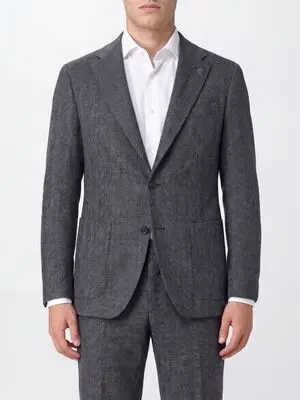 Tagliatore Chevron Pattern Single-breasted Wool Blazer With Patch Pockets - Black