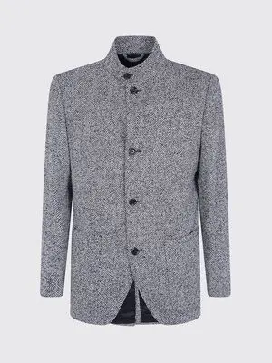 LARDINI Textured Herringbone Blazer - Black