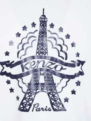 Kenzo Crewneck Cotton T-shirt With Contrasting Graphic Logo Print On The Front - White
