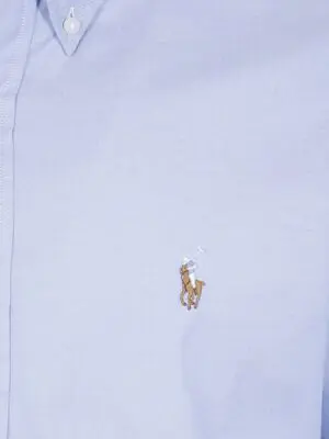 Polo Ralph Lauren Stretch Cotton Shirt With Button-down Collar And Logo - Blue
