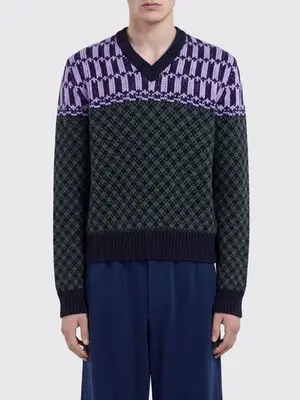 Marni V-neck Jumper In Pure Wool With An All-over Geometric Pattern - Grey