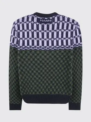 Marni V-neck Jumper In Pure Wool With An All-over Geometric Pattern