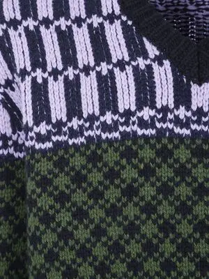 Marni V-neck Jumper In Pure Wool With An All-over Geometric Pattern