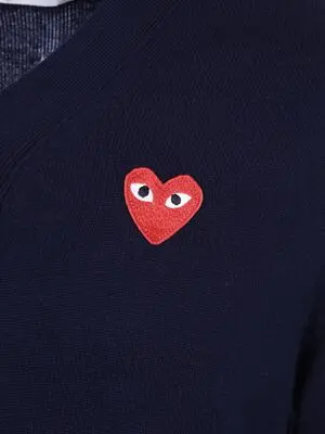 Play Comme Des Garcon V-neck Cardigan With Heart Appliqu - Blue