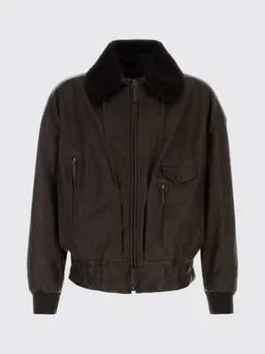 Giorgio Armani Leather Bomber Jacket With Shearling Collar