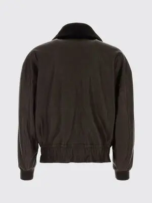 Giorgio Armani Leather Bomber Jacket With Shearling Collar