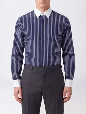 TOM FORD Striped Slim Fit Pure Silk Shirt With French Collar - White