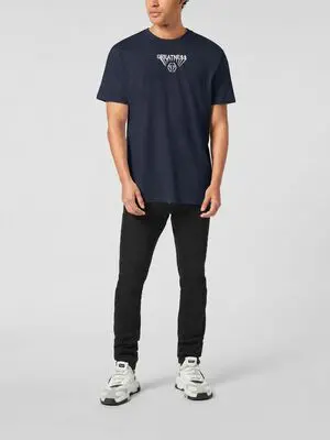 Philipp Plein Cotton Jersey T-shirt With Contrasting Embroidered Front Logo - Blue
