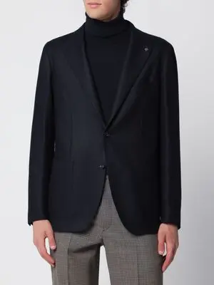 Tagliatore Single-breasted Blazer In Virgin Wool And Cashmere With Patch Pockets - Blue