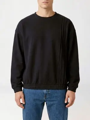 Emporio Armani Relaxed Fit Cotton Crewneck Sweatshirt With Dropped Shoulders - Black