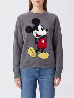 Liu Jo Money Mouse Wool Jumper With Disney Print And Rhinestone Logo - Grey