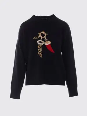 Liu Jo Wool Jumper With Graphic Print And Rhinestone Back Logo