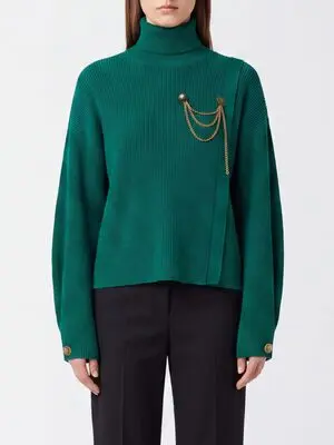 Liu Jo Ribbed Turtleneck Jumper With Brooch And Metallic Mesh - Green