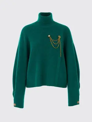 Liu Jo Ribbed Turtleneck Jumper With Brooch And Metallic Mesh